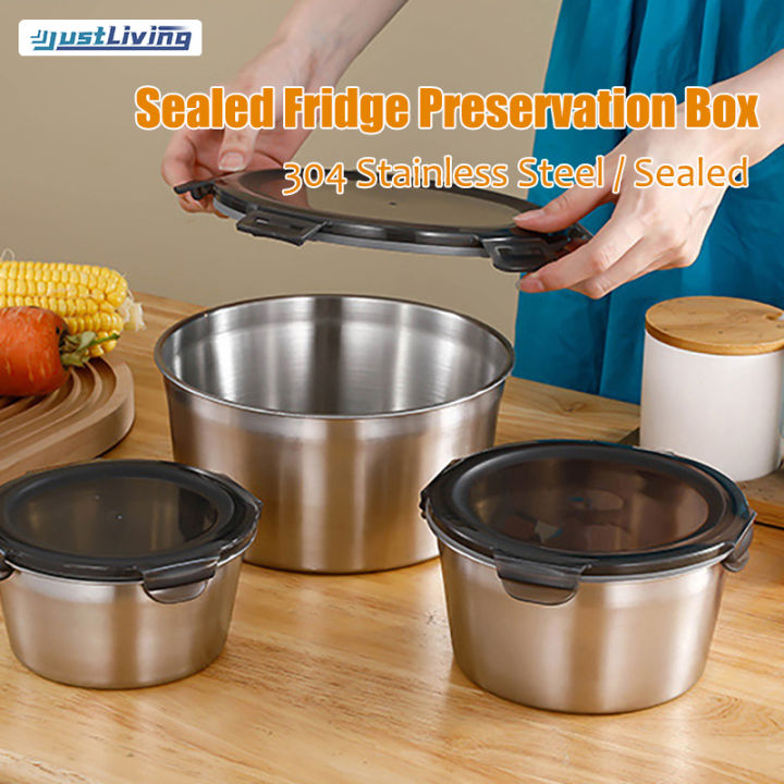 JustLiving 304 Stainless Steel Lunch Box Sealed Fridge Food Storage ...