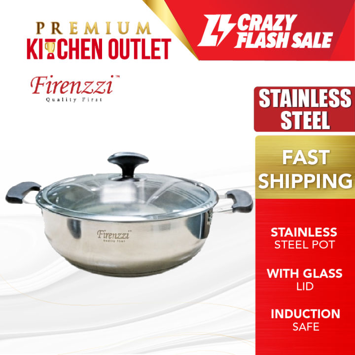 Firenzzi Stainless Steel Pot R-107 | With Glass Lid | Induction Safe ...