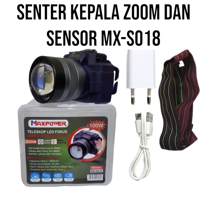 Senter Kepala Zoom dan Sensor MAXPOWER 100 watt MX-S018 Cahaya Putih 3 ...