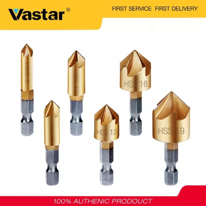 Vastar 6 Pcs Countersink Drill Bit Set 1/4'' Hex Shank HSS 5 Flute ...