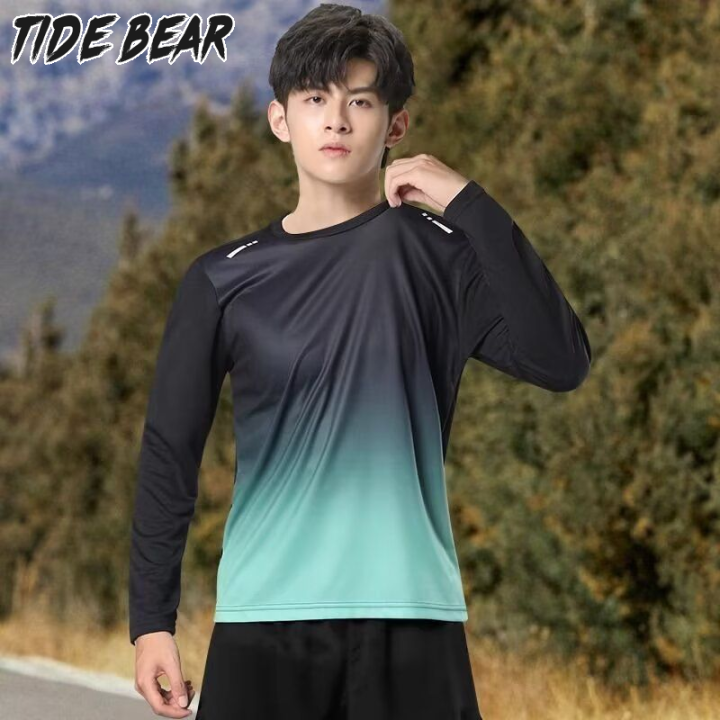 TIDE BEAR เสื้อยืดกีฬาสำหรับผู้ชายเสื้อยืดแขนยาวสำหรับฟิตเนสวิ่งเทรน ...