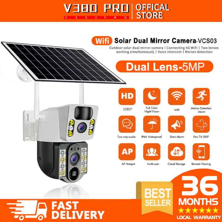 V380 PRO Solar Dual Lens CCTV Camera For House WiFi IP Camera Home Wireless with indoor and ...