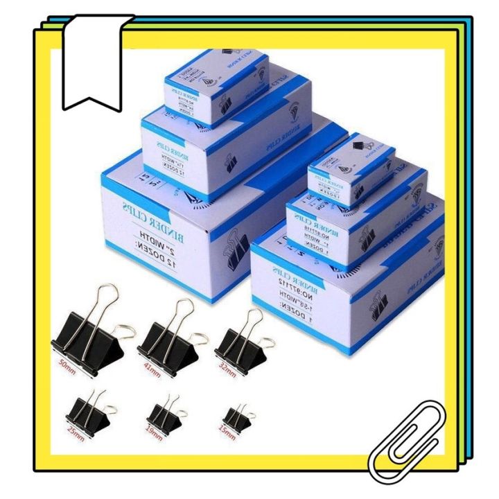 12pcs Binder Clip Fold Back Clip Metal Black Carton Pack School Office ...