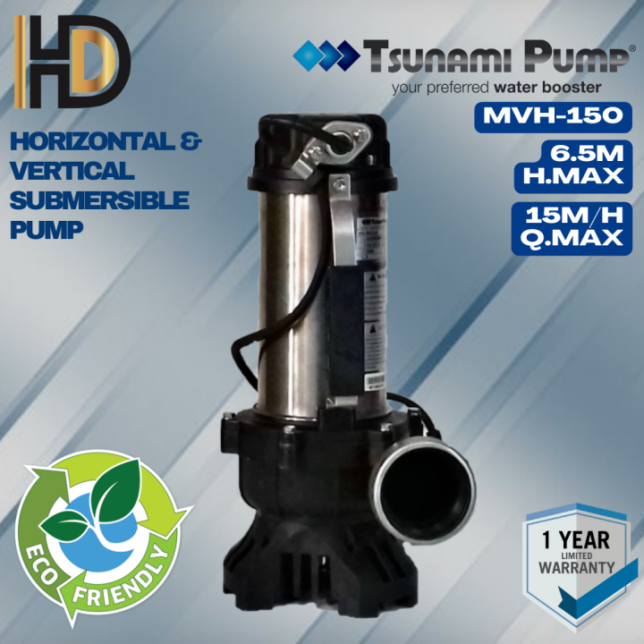 Tsunami Pump MVH-150 Stainless Steel Horizontal & Vertical Submersible ...