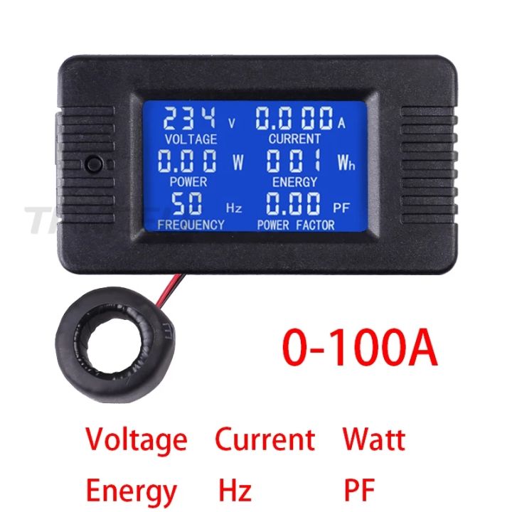 Digital Voltage Current Meter LCD Panel Amp Volt Watt Kwh Power Factor ...