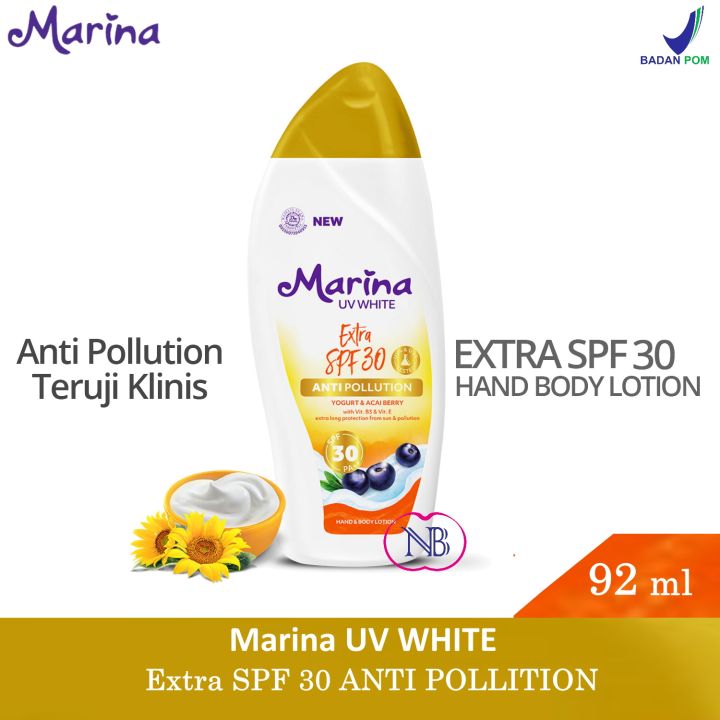 Marina Hand and Body Lotion UV White Extra SPF 30 Anti Pollution 185ml & 92 ml | Lazada Indonesia