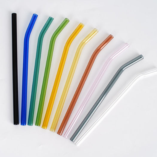 Colored Reusable Drinking Glass Straws 8*200mm Strain and Curved ...