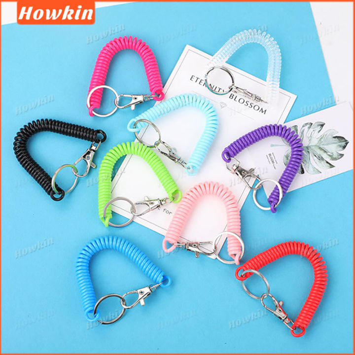 Plastic spring rope color telephone wire key ring retractable safety ...