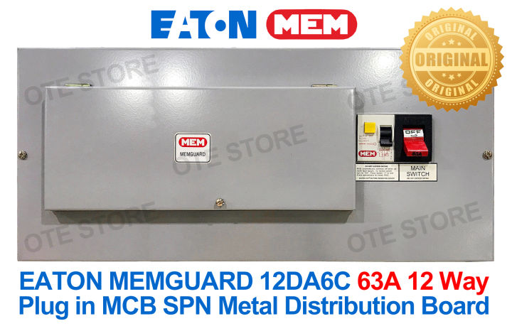 MEM EATON MEMGUARD 12DA6C 63A 12 Way Plug In SPN MCB Distribution Board ...