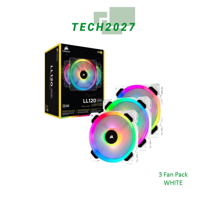 CORSAIR LL120 RGB 120MM (3 FAN PACK) WHITE Dual Light Loop White RGB ...