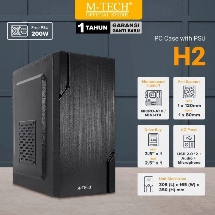Casing Komputer PC Case H2 Micro ATX Mini ITX MTECH with PSU 200W | Lazada Indonesia