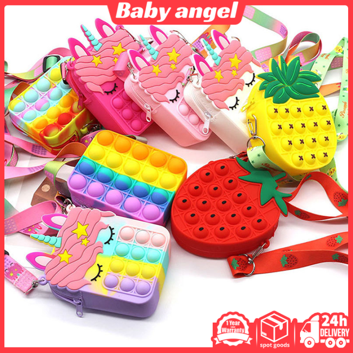 BABY ANGEL Pop it Bag Fidget Toys Rainbow Unicorn Coin Wallet Ladies ...
