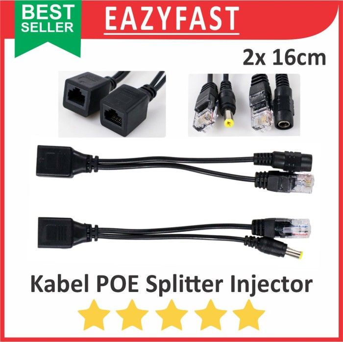 Kabel POE Splitter Injector Set LAN CCTV RJ45 Network Jack Power On ...