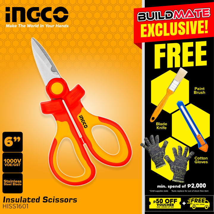 BUILDMATE Ingco Insulated Scissors 160mm 6" 1000V HISS1601 - IHT ...