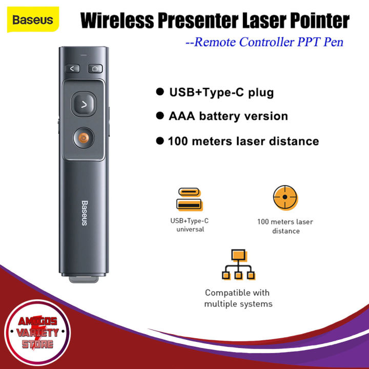 Baseus Wireless Presenter Laser Pointer 2.4GHz Type-C Remote Controller PPT Pen for Projector ...