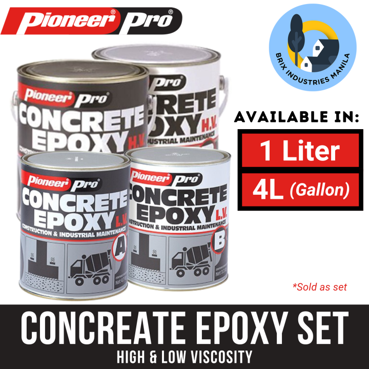 Pioneer Concrete Epoxy Set High Viscosity (HV) and Low Viscosity (LV) 1 Liter and 4 Liters(Gal ...