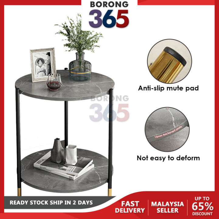 Borong365 Wooden Multiple Layers Sofa Side Table Marble Texture Coffee ...