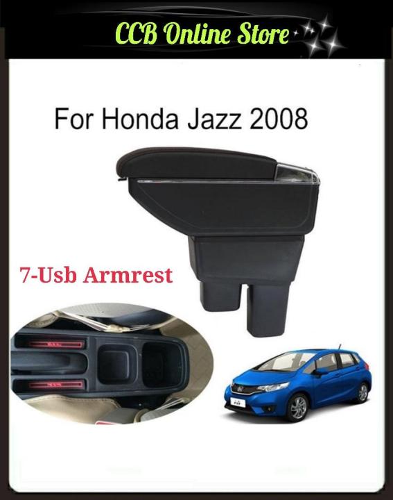 Honda Jazz 2008 - 2013 USB Double Layer Armrest Console Black Leather ...