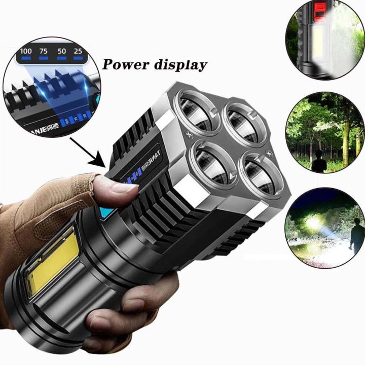 Senter Portable 4 Led + Cob Light Super Terang Jarak Jauh Senter Cas ...