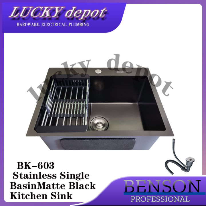BK603 STAINLESS MATTE BLACK SINGLE TUB KITCHEN SINK (60X45X23CM) W/ACCESSORIES | Lazada PH