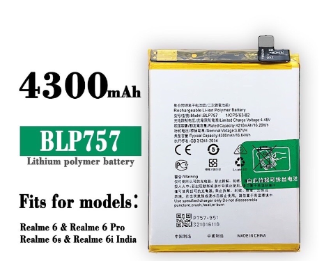 for REALME 6 realme6 pro Battery Model BLP757 4300mAh High Quality Li ...