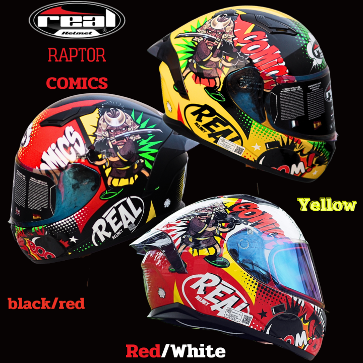 หมวกกันน็อคReal helmets Raptor comics black/red,full face,มอก.369-2557 ...