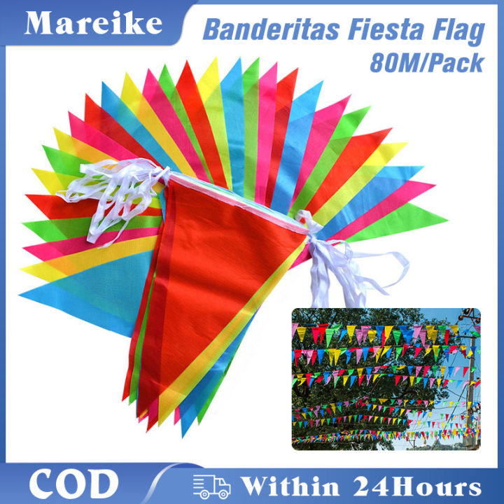 80 Meter Fiesta Flag Multicolor Bunting Triangle Flags Birthday Party ...