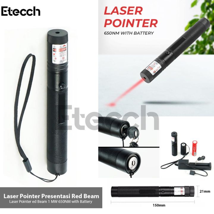 Laser Pointer Presentasi Red Beam 1 MW 650NM with Battery | Lazada ...