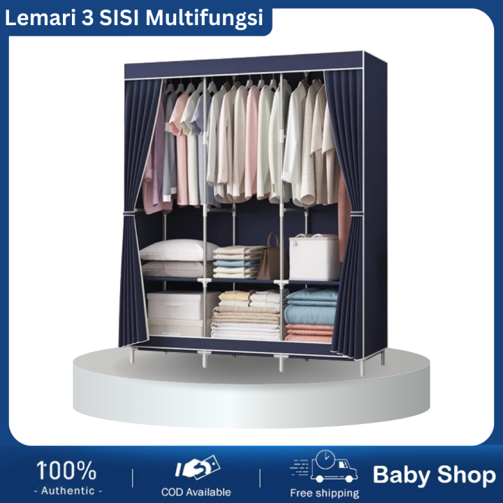 Lemari Kain Pakaian 3 Sisi Portable Import 3 Sisi Praktis Premium Matte ...
