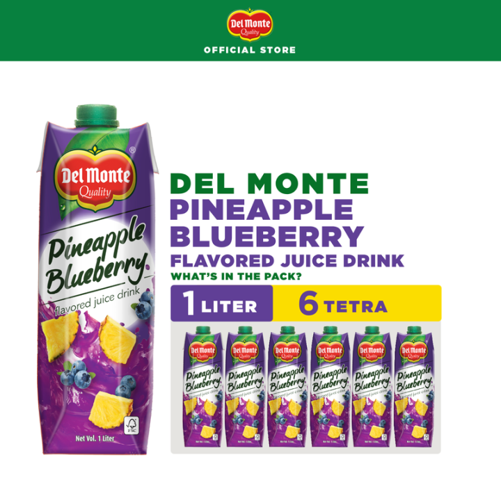 DEL MONTE Pineapple Blueberry Juice Drink 1L Tetra x 6 | Lazada PH