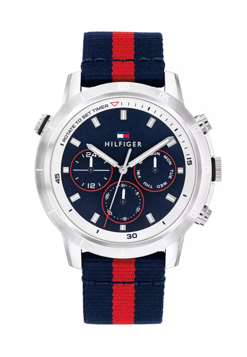 Authentic Men's Navy and Red Nylon Strap and Navy Dial Quartz ...