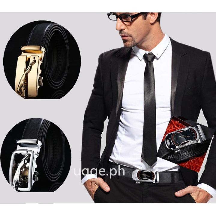 #LP-Leather Belt Men Genuine Leather Alloy Automatic Buckle Belts for ...