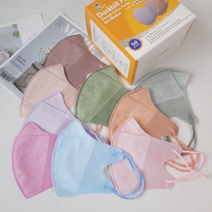 Mix Warna 3Ply Masker Duckbill Vintage Warna Pastel Soft Masker Rainbow ...