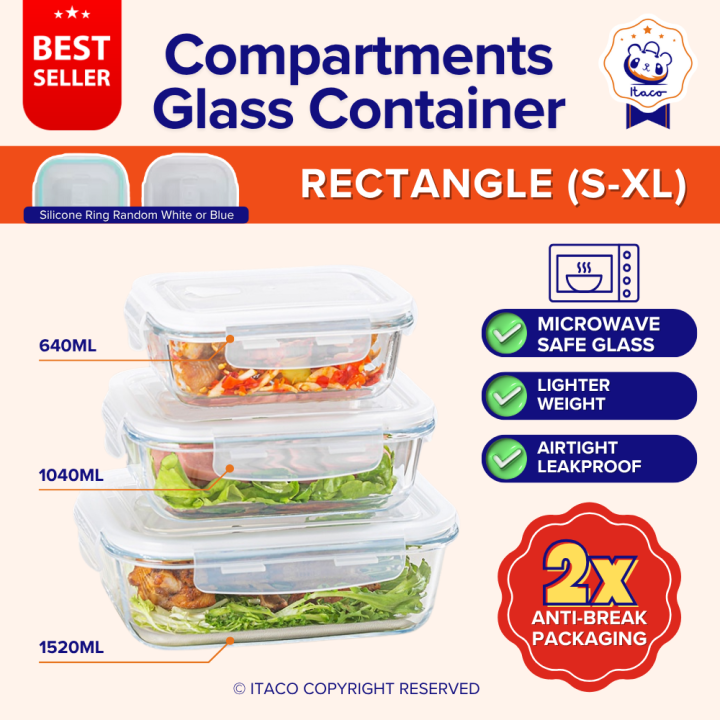ITACO Rectangle Microwave Safe Glass Container Glass Food Storage Glass ...
