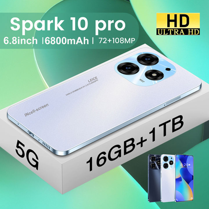 ใหม่ร้อนขายโทรศัพท์มือถือ Spark 10 Pro Spot 6.8 นิ้ว HD + หน้าจอ 16GB ...