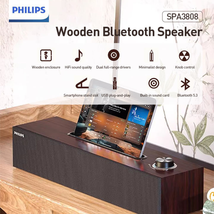 Philips Speaker Philips SPA3808 Wooden Wired & Bluetooth Dual-Mode ...