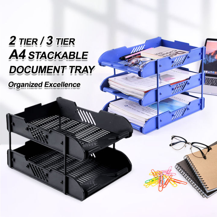 VC Art Plastic Document Tray 2 Tier and 3 Tier Stackable Multi-level ...