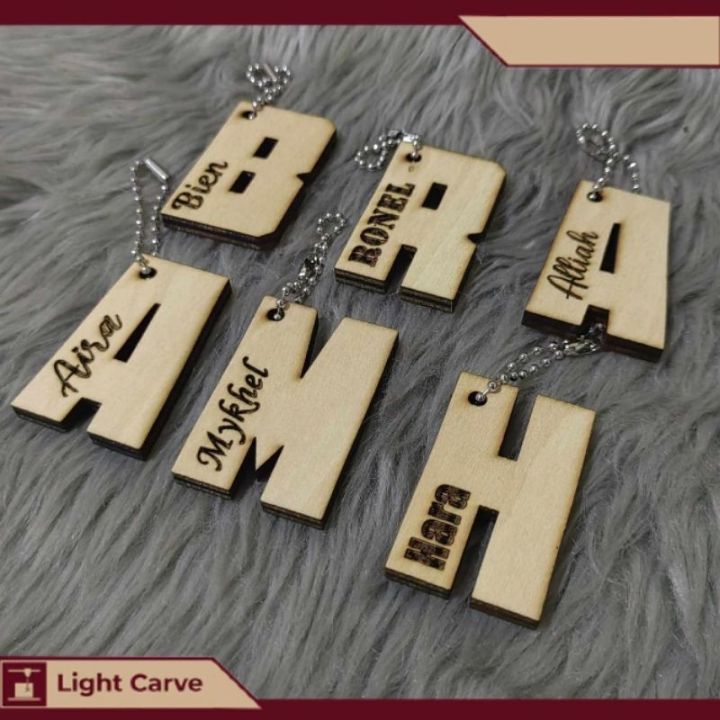 Laser Cut and Engraved Initial Letter with Personalized Name Keychain ...
