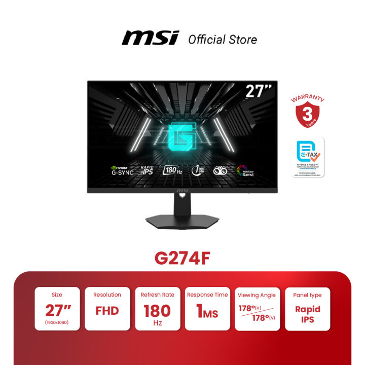 MSI OPTIX G274F GAMING MONITOR 27" FHD,Rapid IPS, 180Hz, 1ms (จอเกมมิ่งมอนิเตอร์) | Lazada.co.th