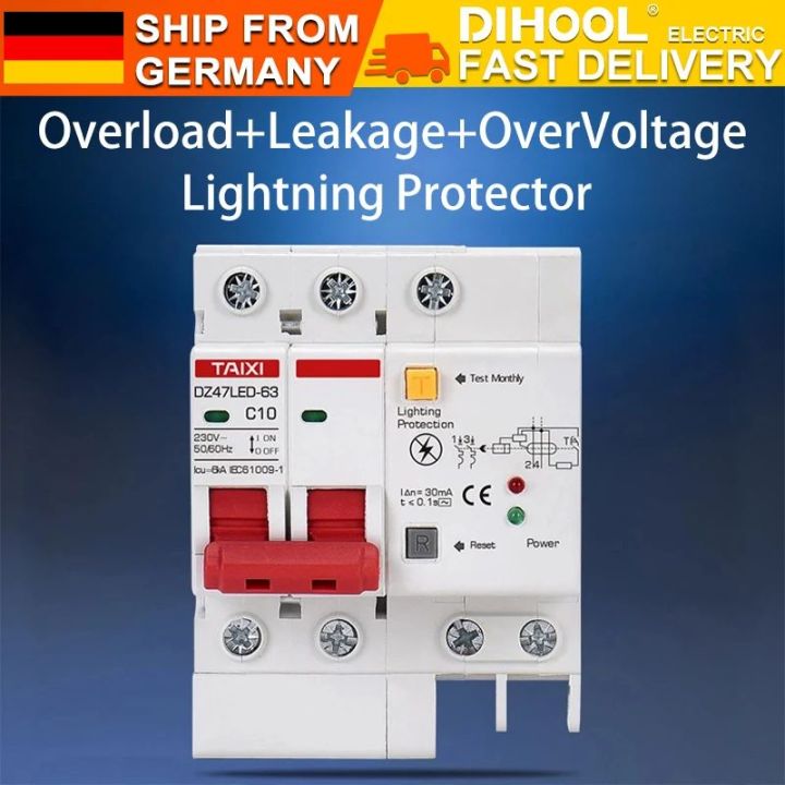 DZ47LE Residual Current Circuit Breaker with Surge Protector RCBO Small MCB RCCB With Lightning ...