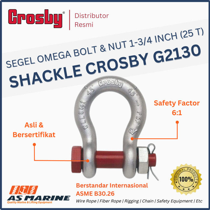 Bow Shackle / Segel Omega G2130 Bolt & Nut 1-3/4 Inch 25 Ton Safety ...
