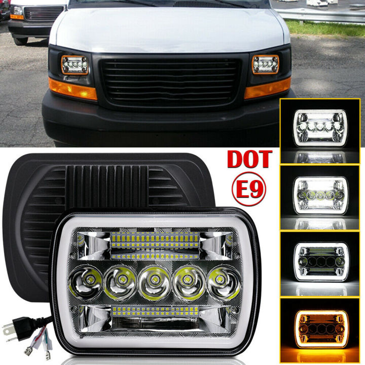 Car 7x6 5x7 inch LED Car Headlights Hi/Lo Beam Rectangular Headlamps ...