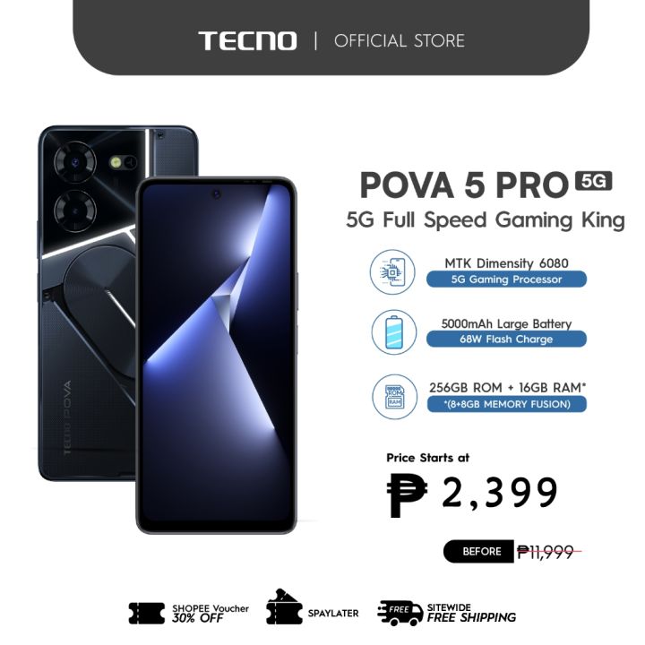 Tecno Pova 5 Pro 5G (8GB RAM + 256GB ROM) - MTK D6080 - 68W Fast Charge ...