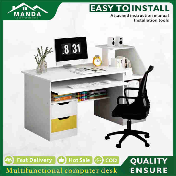 MANDA Computer Desk Simple Modern Office Desk Home Desk And Bookshelf ...