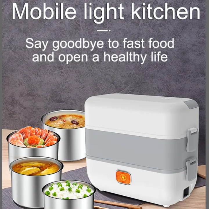 Electric Heating Lunch Box 2/4 Stainless Steel Food Container Mini Hot ...