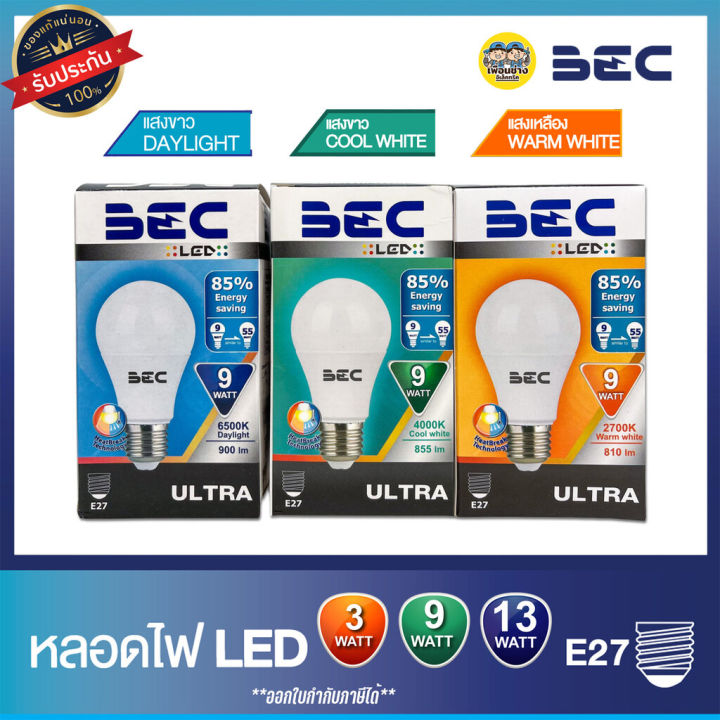 BEC Ultra 9w 13w 20w หลอดไฟ LED Bulb ขั้ว E27 ขั้วเกลียว daylight coolwhite warmwhite หลอดLED ...