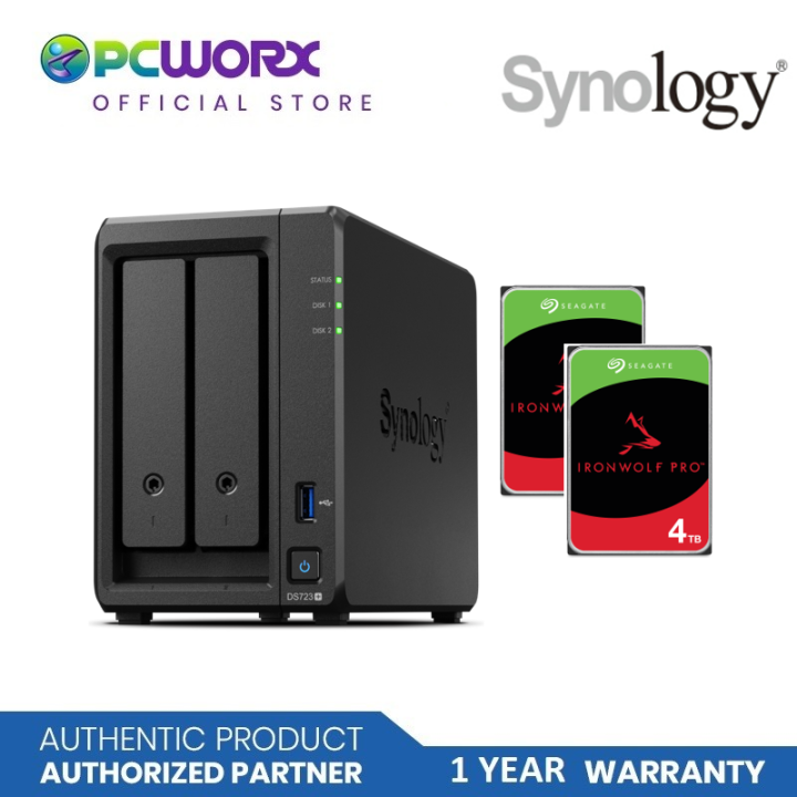 Synology DS723+ 2GB 2-Bay NAS + 2pcs 4TB Seagate Ironwolf NAS Hard ...