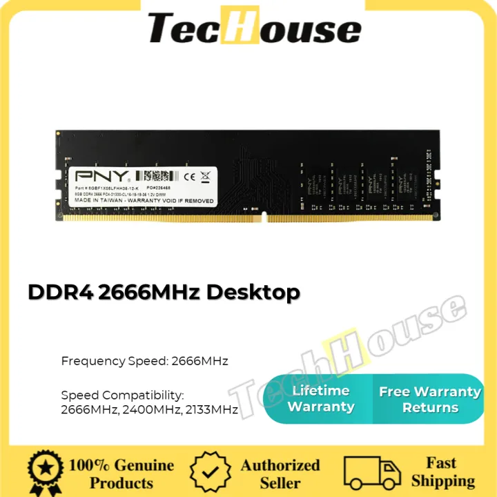 PNY DDR4 2666MHz CL19 Desktop Memory Single Channel RAM 4GB / 8GB ...