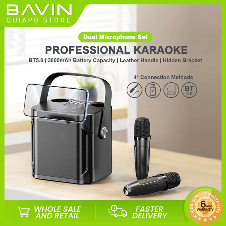 BAVIN BM20 Bluetooth 5.0V Professional Karaoke Portable Speaker Dual Microphone W/ Phone Holder ...