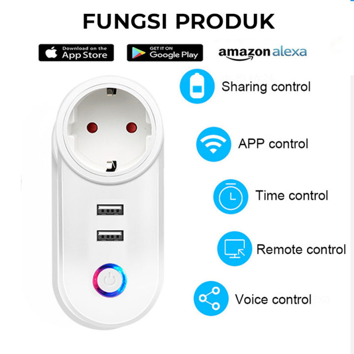 Smart Plug Wifi Tuya Kaki 2 With 2 Usb Port | Smart EU Plug Tuya 16A ...
